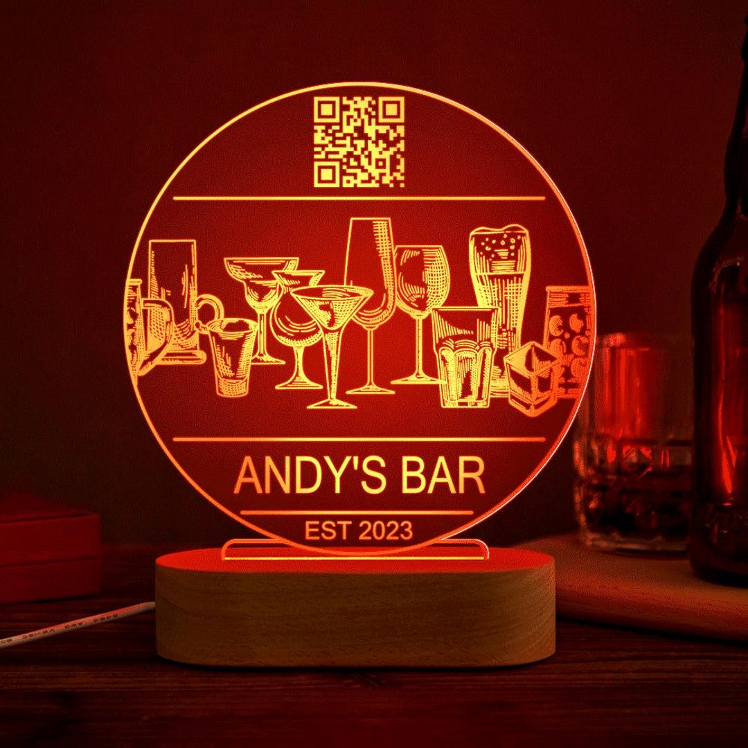 Personalized Home Bar Night Light, Custom LED Bar Sign With QR Code ...