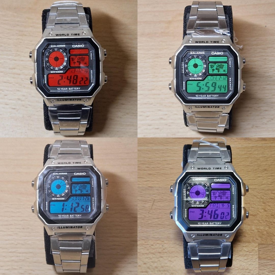 Custom Coloured Casio World Time Illuminator Royale AE-1200WHD Digital ...