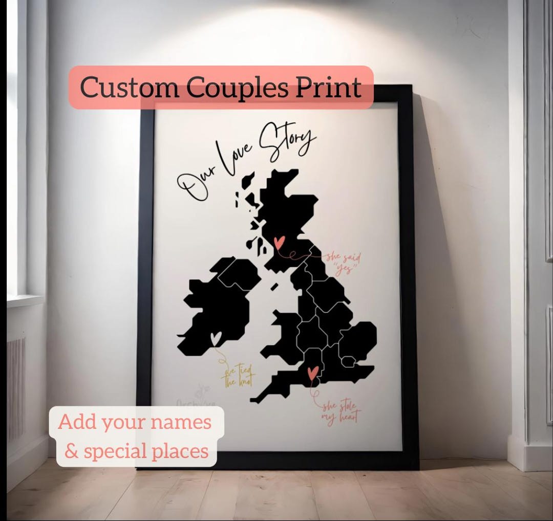 Couples Location Map Print | Personalised Anniversary / Engagement ...