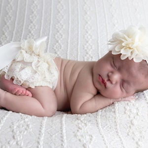 Newborn Ivory Lace Diaper Cover , Bloomer AND/OR Chiffon 4" Flower ...