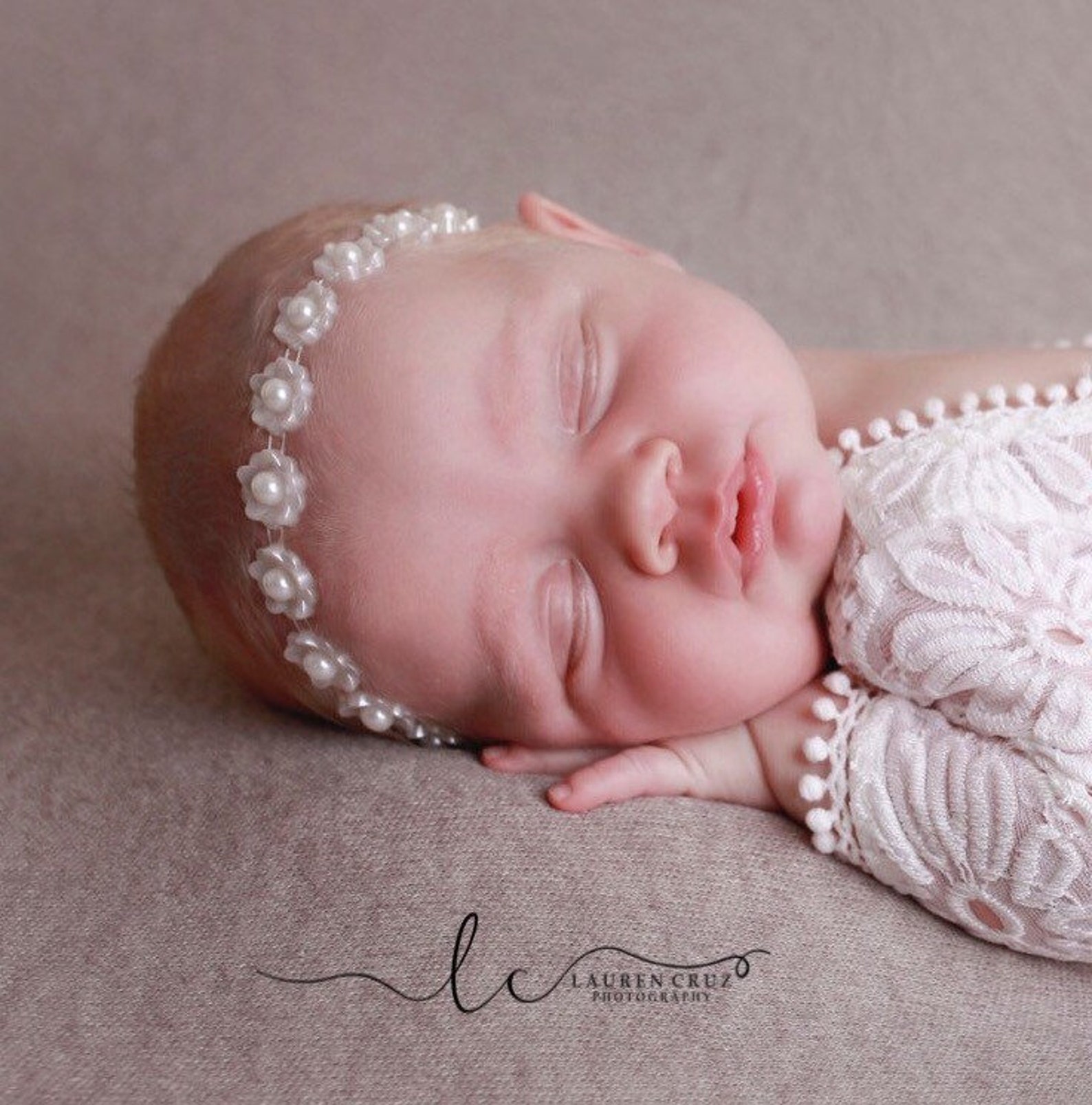 Newborn pearl tone headband in white plastic christenings | Etsy