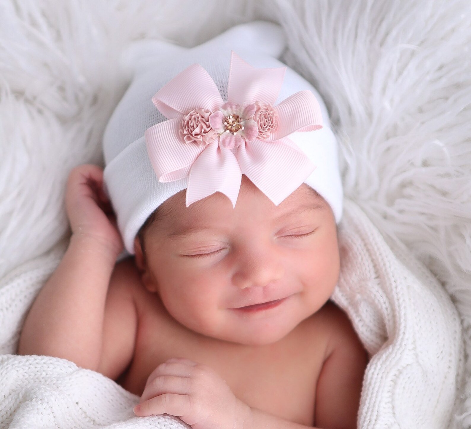 Newborn Hospital Hat White Hat With a White Pink or Lavender | Etsy