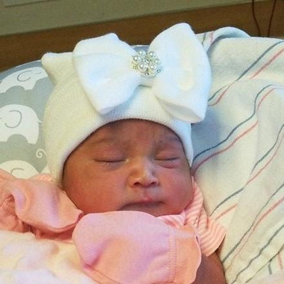 PREEMIE Hospital Hat, White With a Pearl and Rhinestone Attachment ...