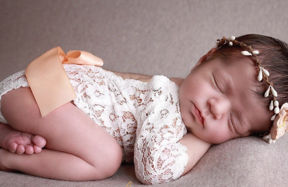 Newborn Lace Romper with ribbon bow 10 ribbon colors AND/OR | Etsy