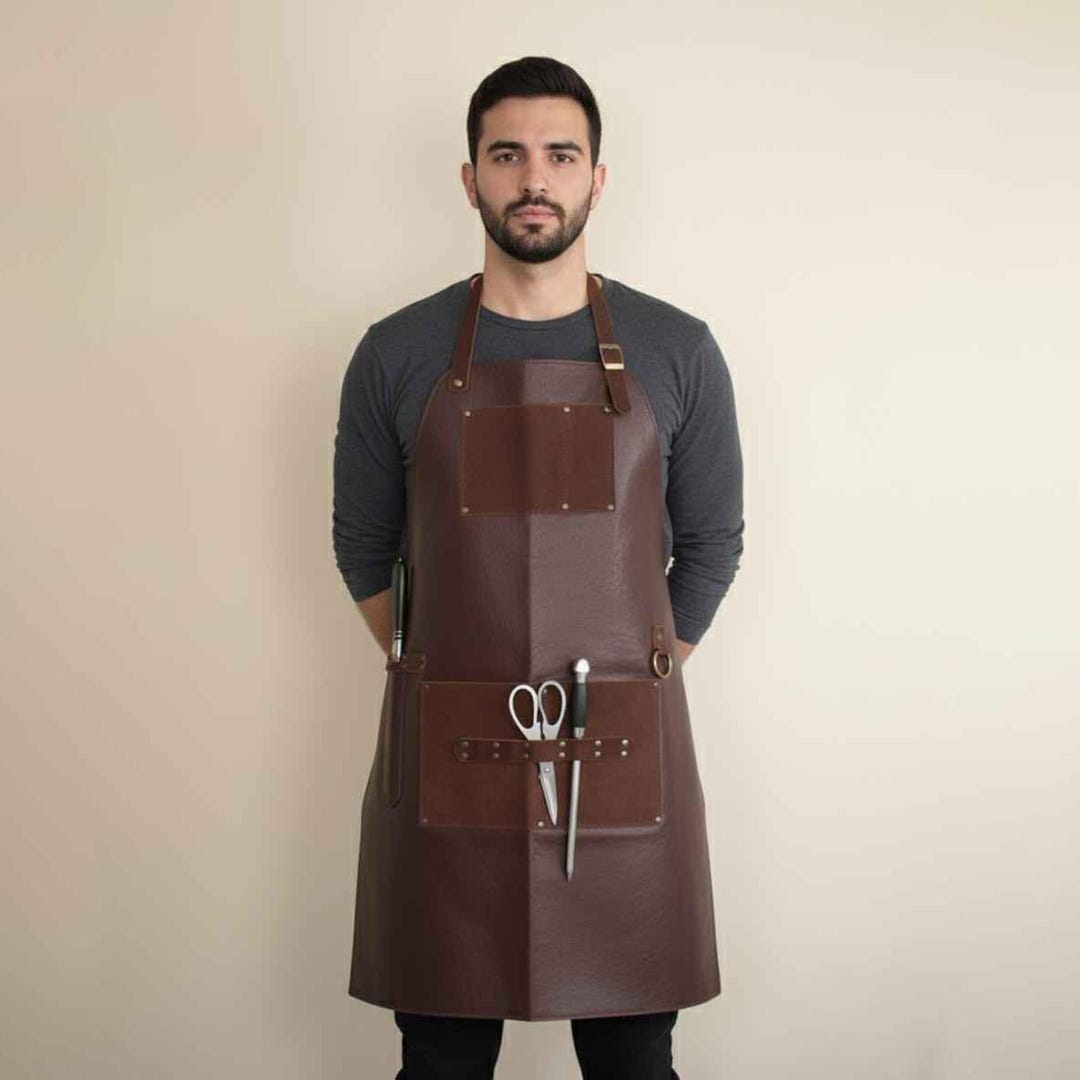 Men's Brown Leather Apron, Blacksmith Wood Working With Tool Pockets ...