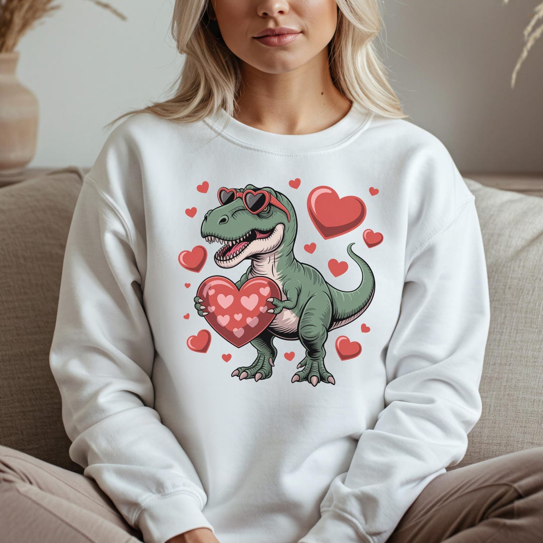 Cute Dinosaur Valentine Sweatshirt Funny T Rex Love Graphic Unisex ...