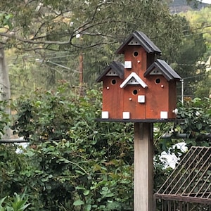 Large Multi-room Birdhouse, Rustic Post Mount Bird Condo - Etsy