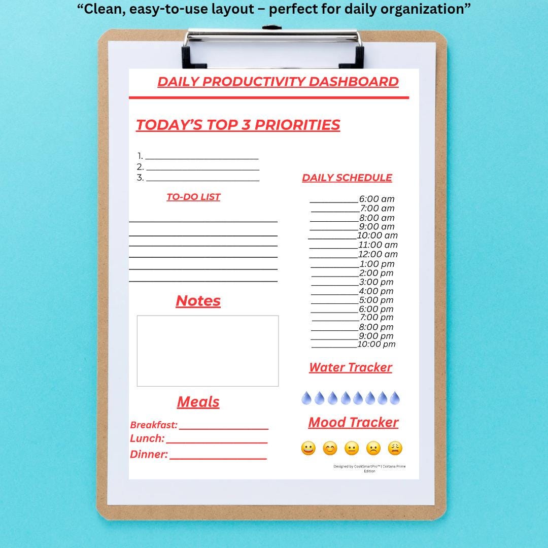 Daily Productivity Dashboard | Printable Planner | Minimalist Day ...