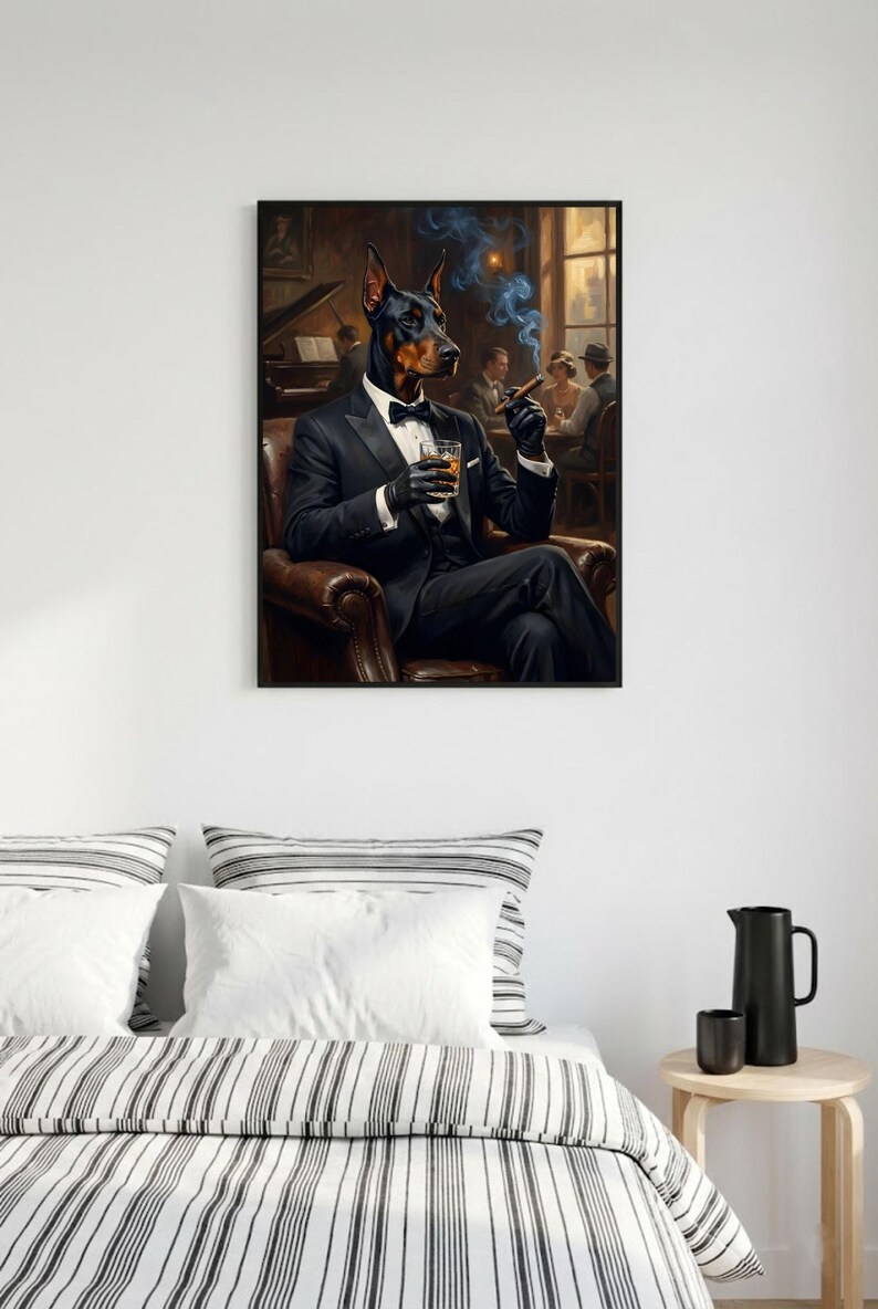Doberman Smoking Cigar Print Digital Download, Whiskey Dog Wall Art ...