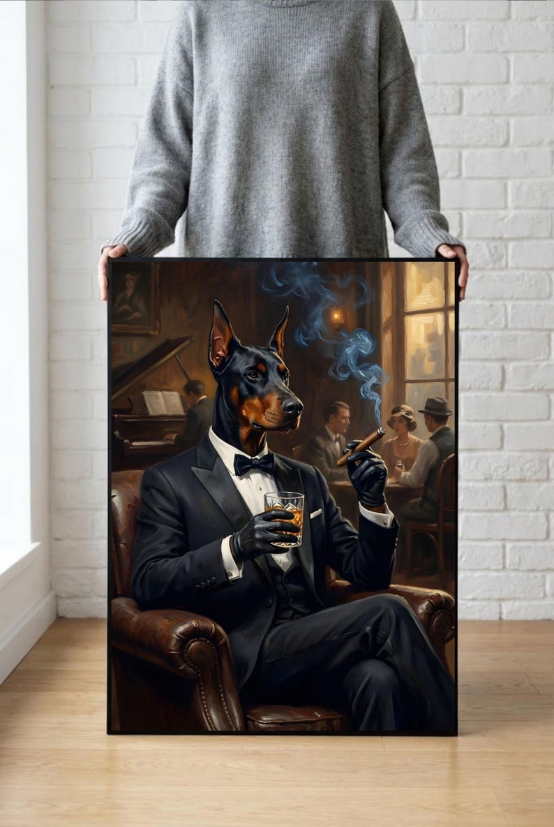 Doberman Smoking Cigar Print Digital Download, Whiskey Dog Wall Art ...