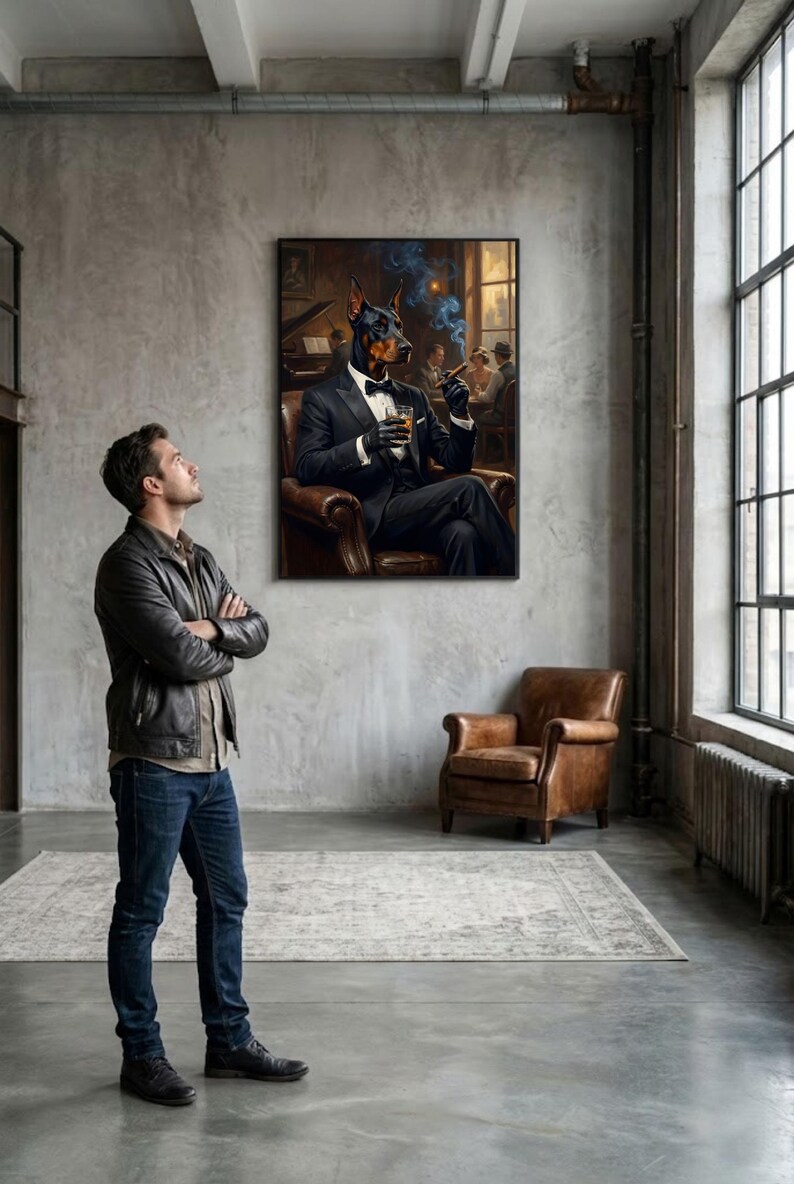 Doberman Smoking Cigar Print Digital Download, Whiskey Dog Wall Art ...