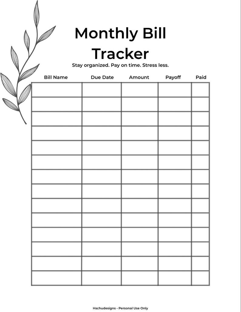 Monthly Bill Tracker - Etsy