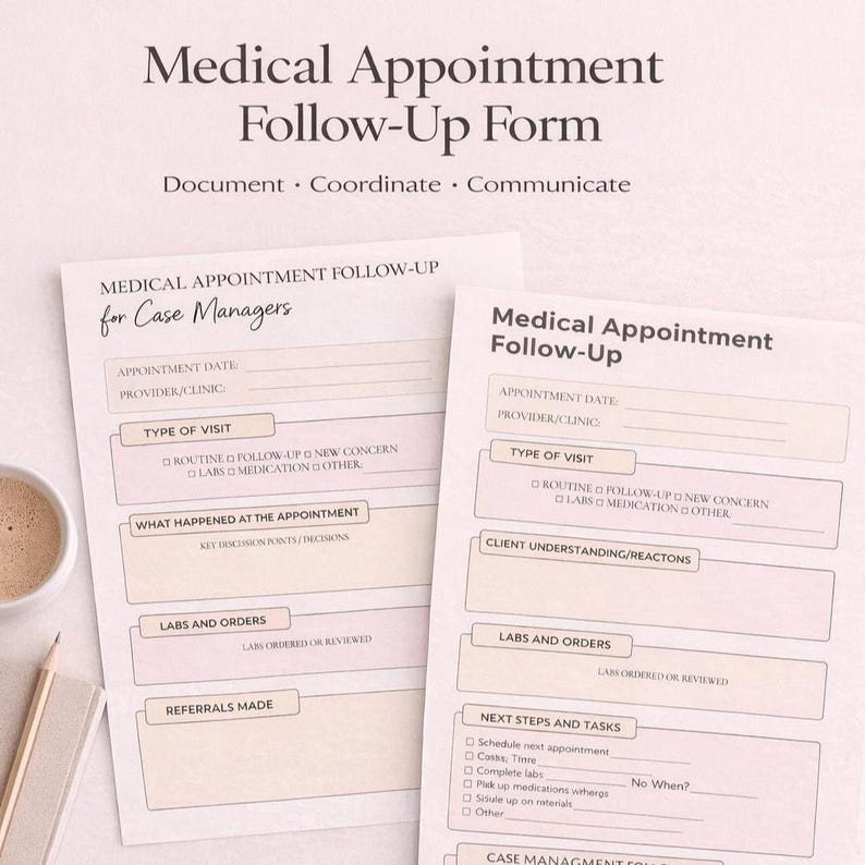 Medical Appointment Follow-up Sheet | Case Manager Printable (canva ...