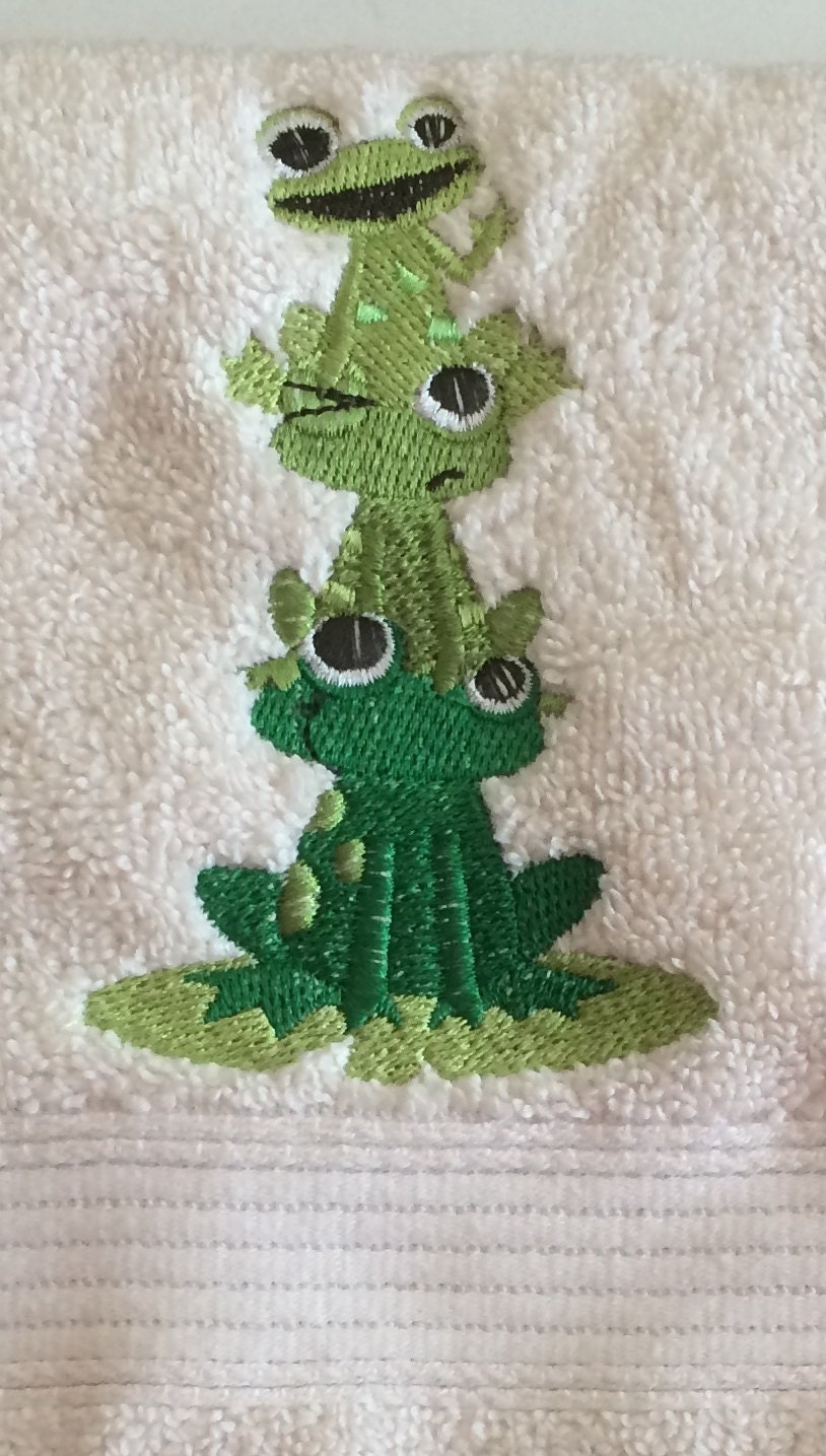 Stacked Frogs Embroidered Hand Towel or Washcloth - Etsy