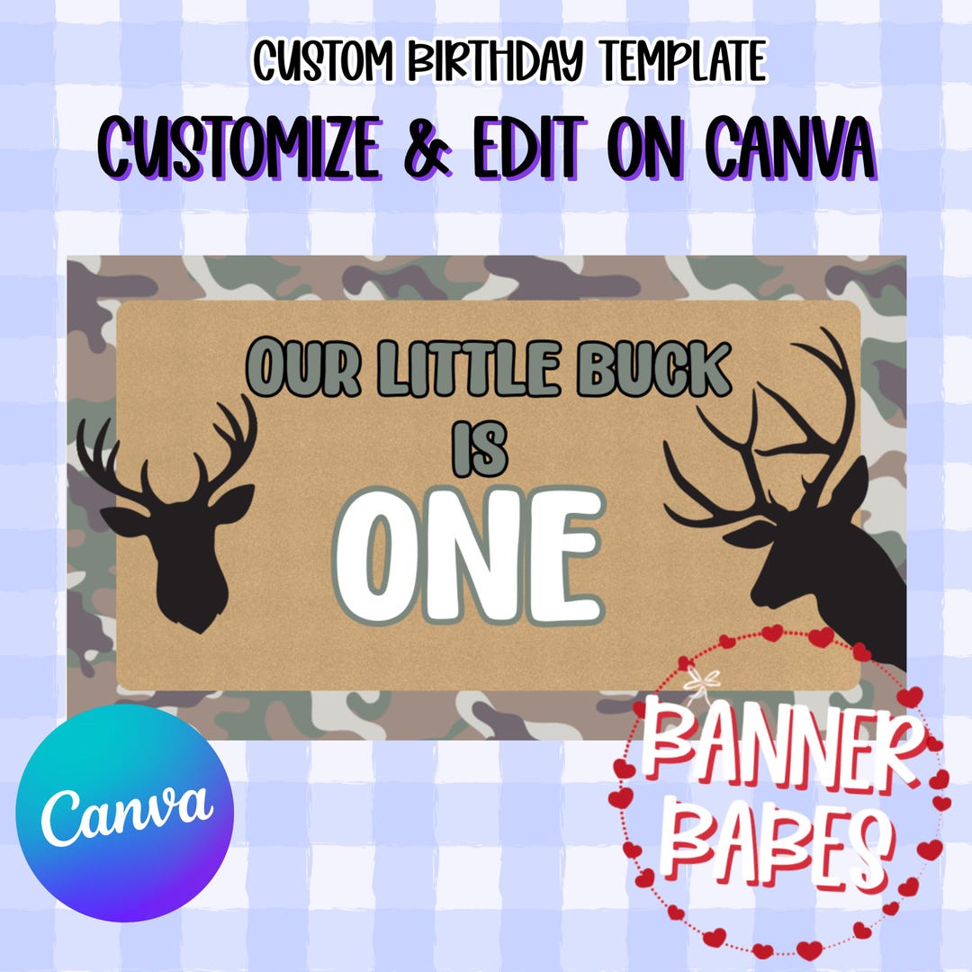 Our Little Buck is One Birthday Template | First Birthday Digital ...