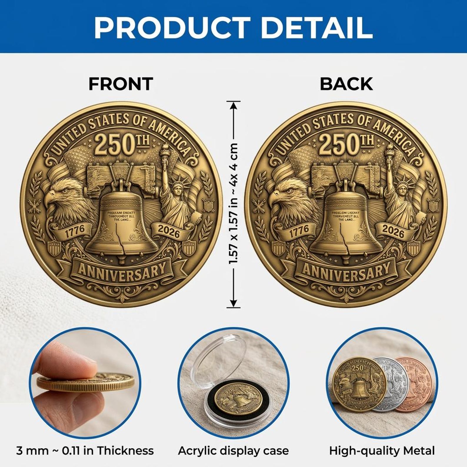 American Challenge Coin Patriotic Eagle Arrow Medal Commemorative Token ...