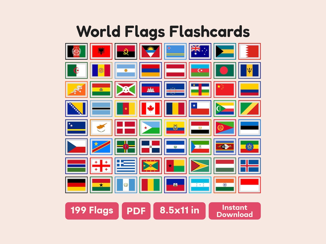 World Flags Flashcards Printable PDF - 199 Countries - Montessori ...