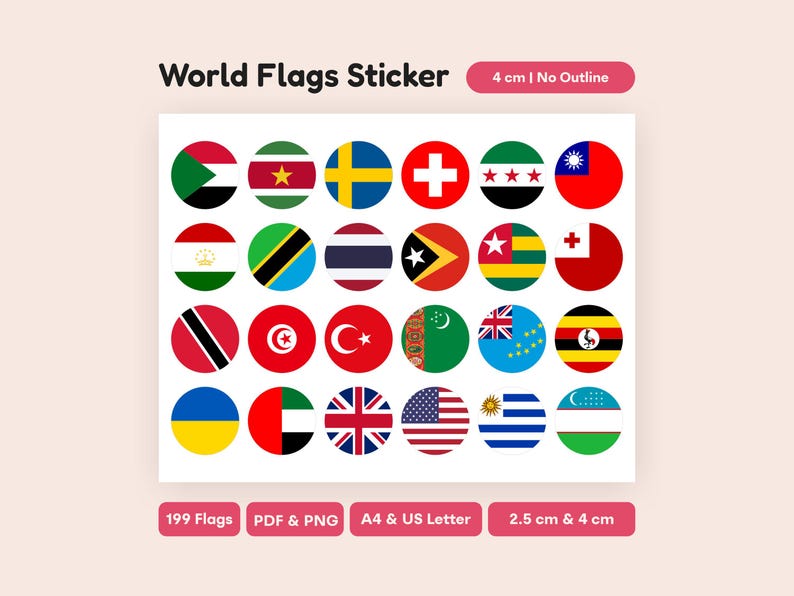 World Flags Clipart & Sticker Printable - Circle Flag Vector Icons ...