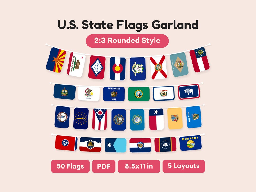 US State Flags Garland Printable PDF | Rounded Flag Banner 50 States ...