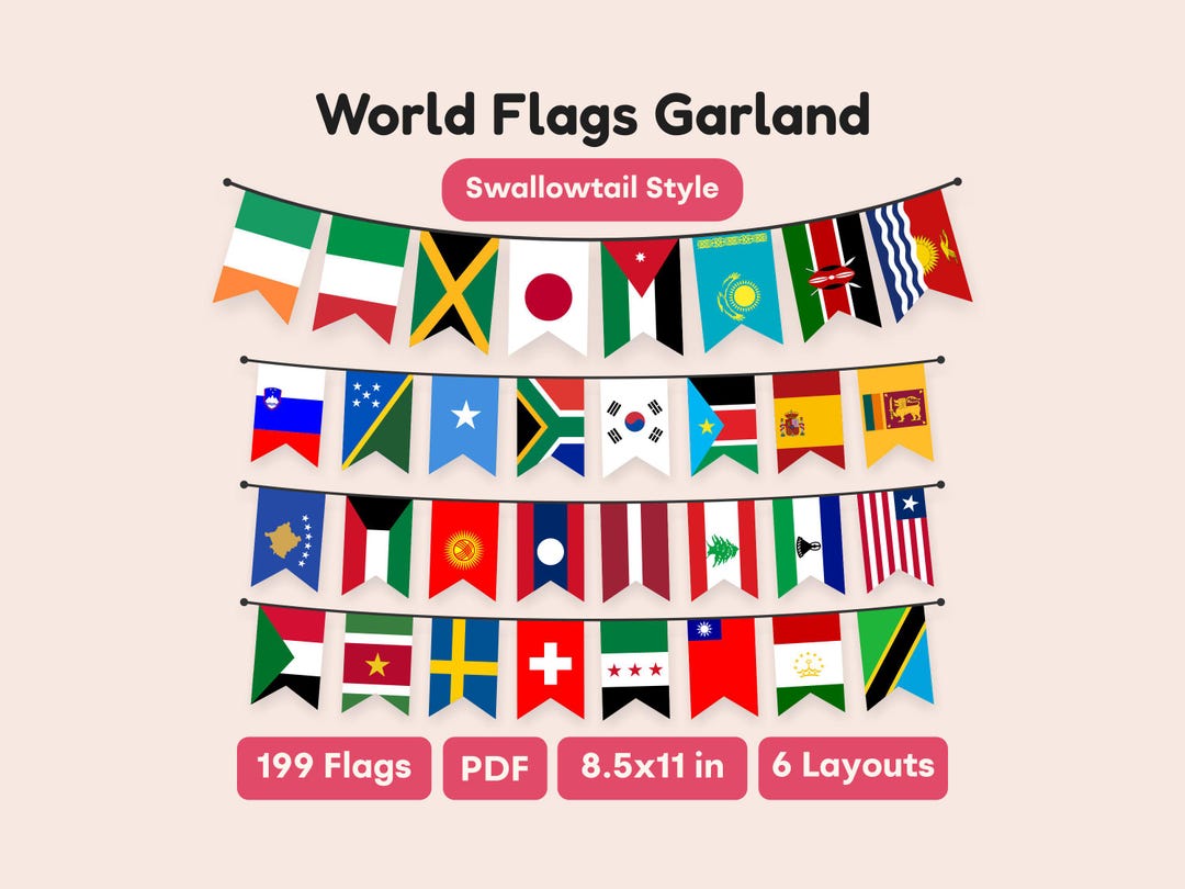 World Flags Garland Printable Bundle PDF | 5 Flag Designs | 199 ...