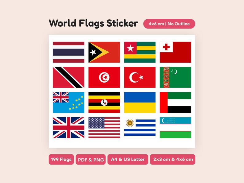 World Flags Clipart & Sticker Printable - 3:2 Ratio Flag Vector Icons ...