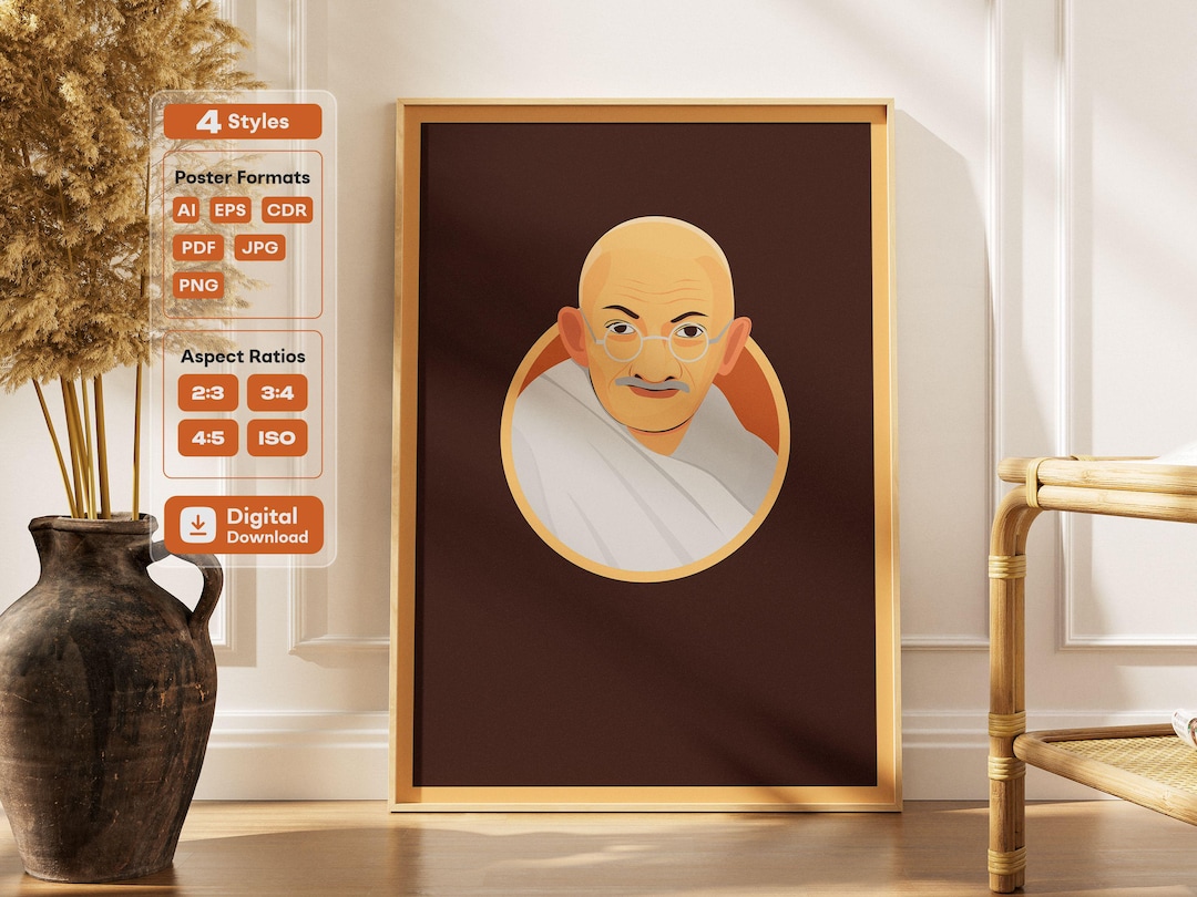 Mahatma Gandhi Portrait Poster Printable - Educational History Wall Art ...