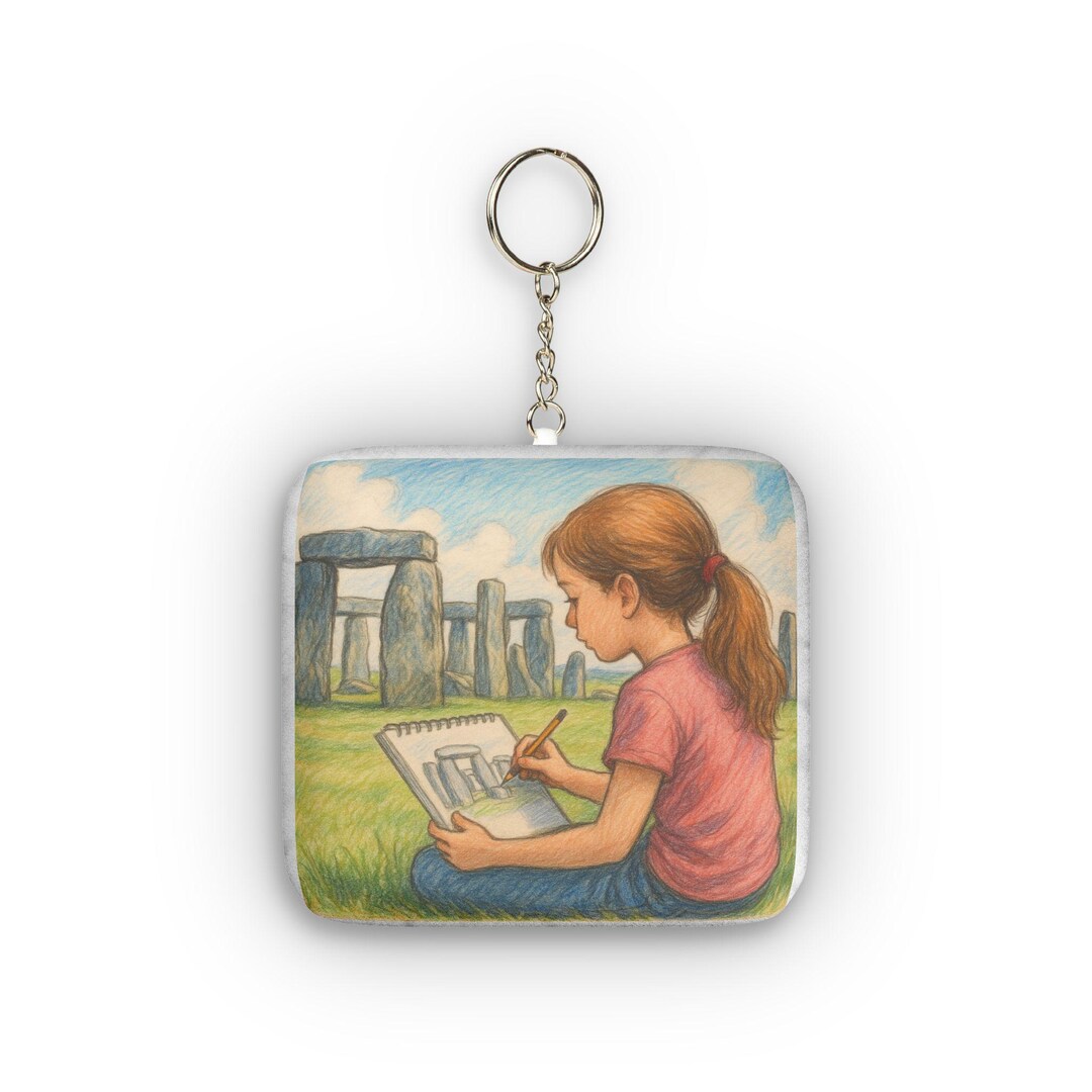 Girl Sketching Stonehenge Custom Shape Mini Plush Keychain | Travel Art ...