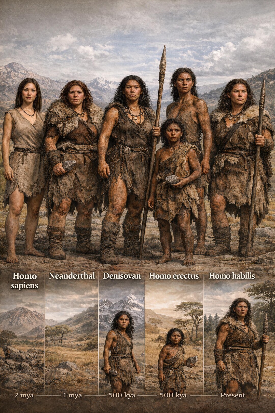 Human Evolution Women Lineup Poster (scientific Paleo Art) – Homo ...