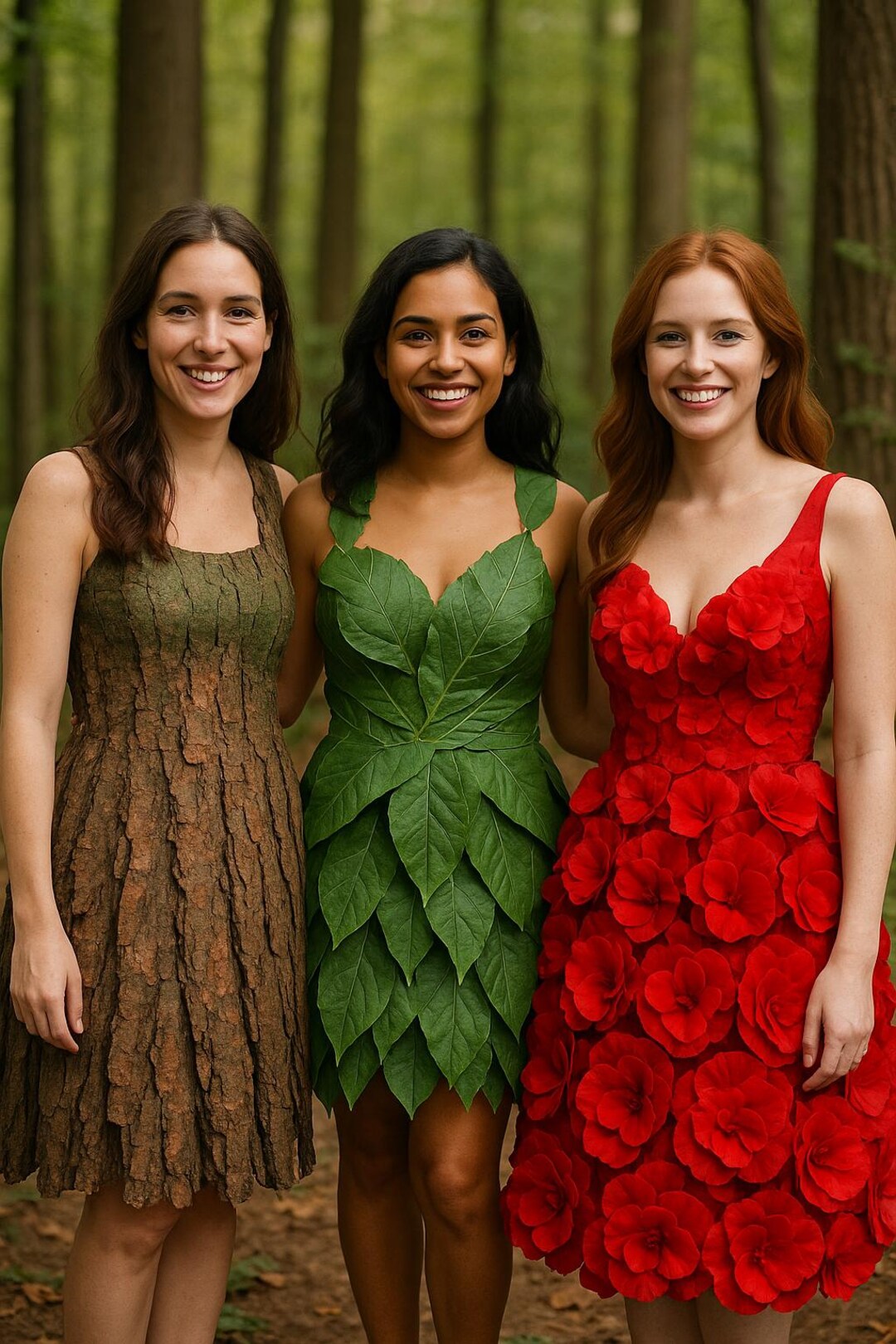 AI ART Forest Element Sisters – Nature Dress Trio - Etsy