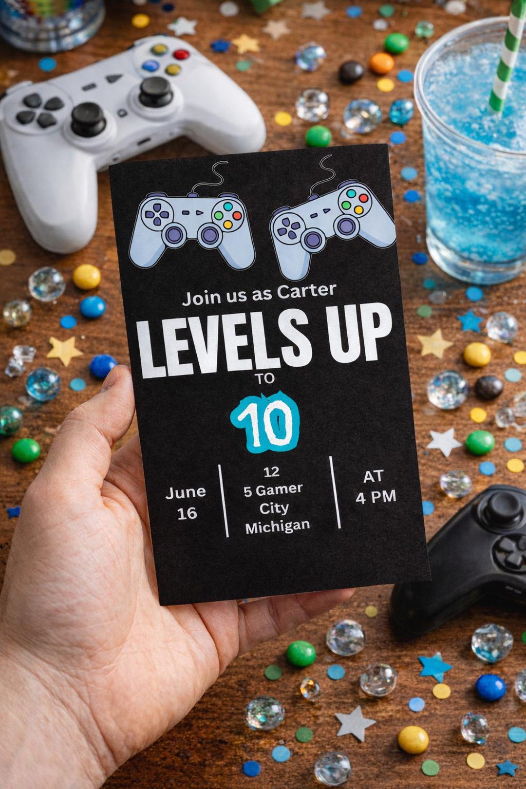 Gamer “levels Up” Birthday Invitation - Etsy UK