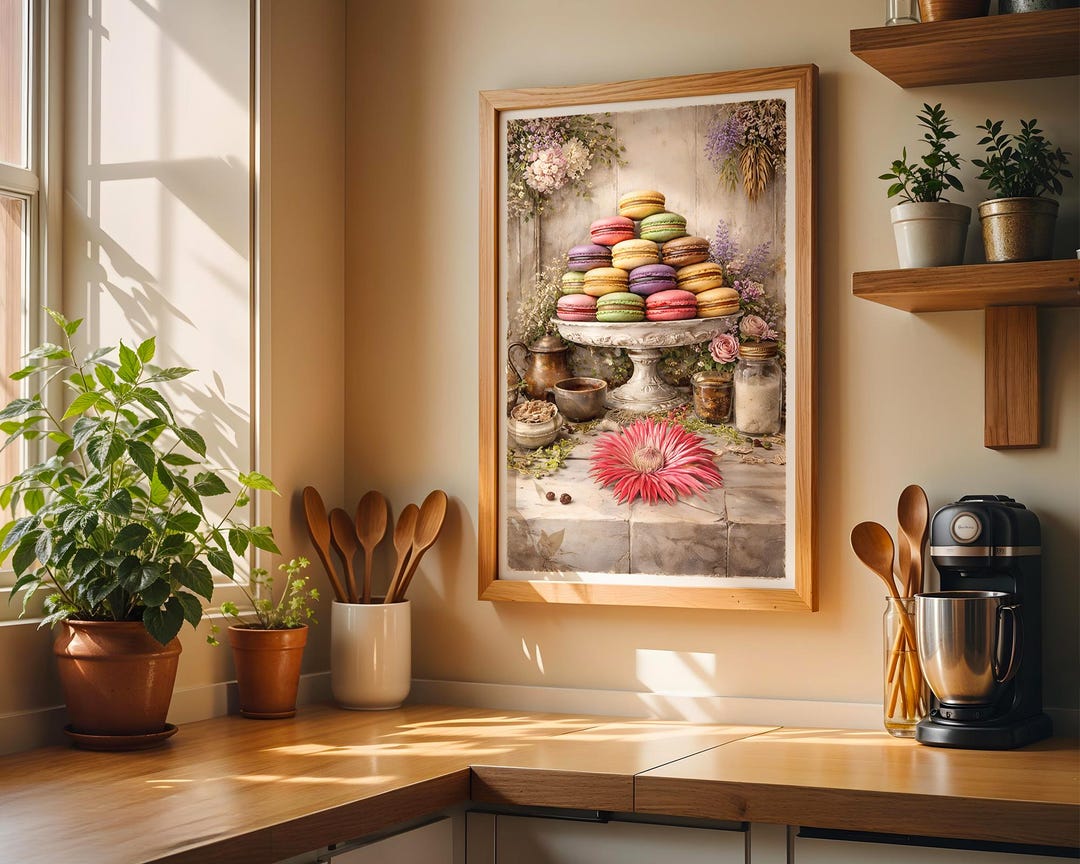 Macaron Wall Art Printable, French Dessert Kitchen Decor, Pastel ...