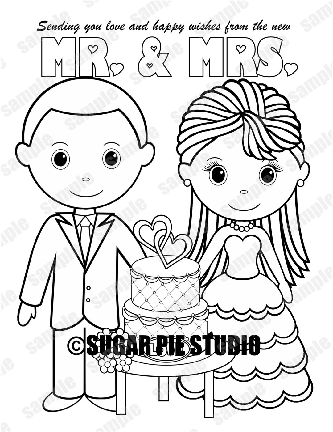 WEDDING COLORING Page Pages Kids Table Activity Favor Colouring Sheet ...