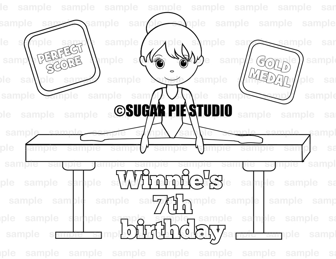 Personalized Gymnastics Coloring Page Birthday Party Favor Colouring ...