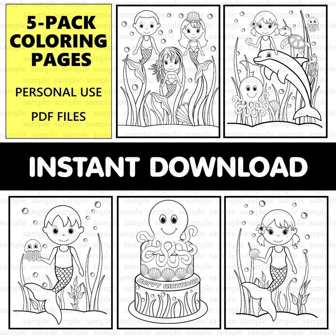 Mermaid Co-ed Birthday Coloring Page Boy Girl Mermaid Party Favors ...