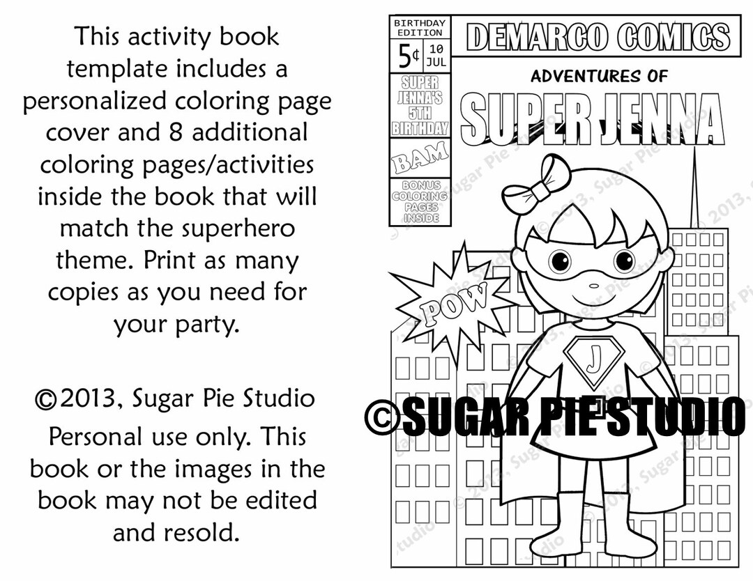Superhero Birthday Party Favor Coloring Book Gift Personalized ...