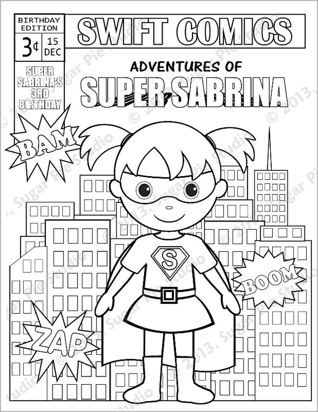 Personalized Superhero Coloring Page Birthday Party Favor Colouring ...