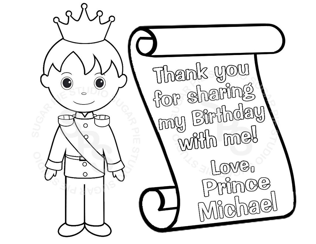 Personalized Prince Coloring Page Birthday Party Favor Colouring ...