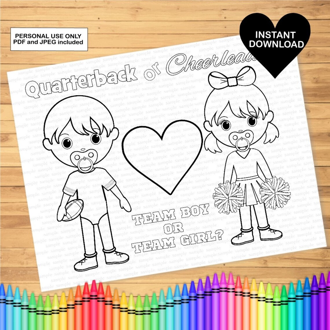 GENDER REVEAL Coloring Page Childrens Activity Colouring Sheet - Etsy