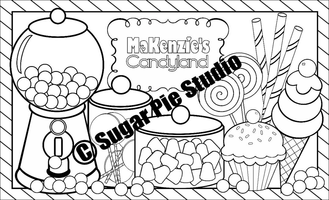 Personalized Candy Coloring Page Birthday Party Favor Colouring ...