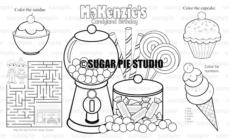 Personalized Sweet Shoppe Coloring Page Birthday Party Favor - Etsy