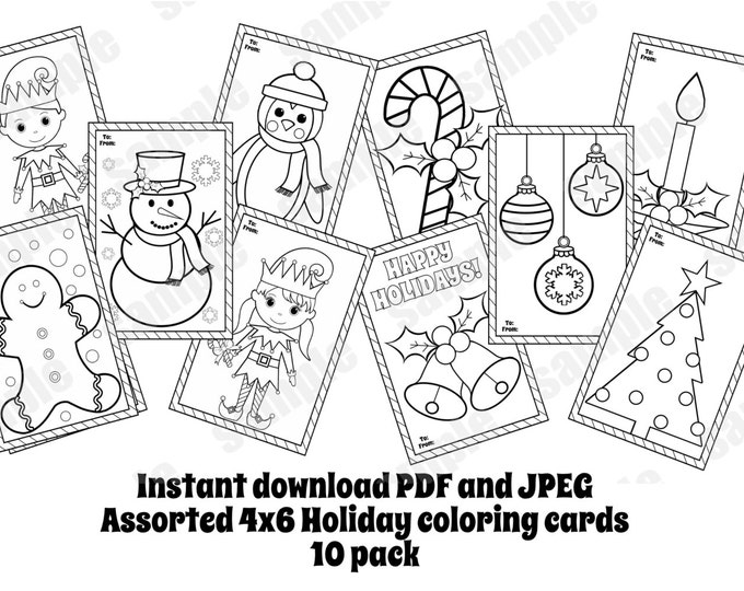 Christmas Coloring Cards 10 Printable Holiday Cards for Kids to Color ...