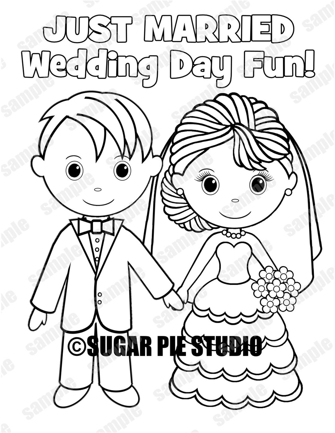 WEDDING COLORING Page Pages Kids Table Activity Favor Colouring Sheet ...