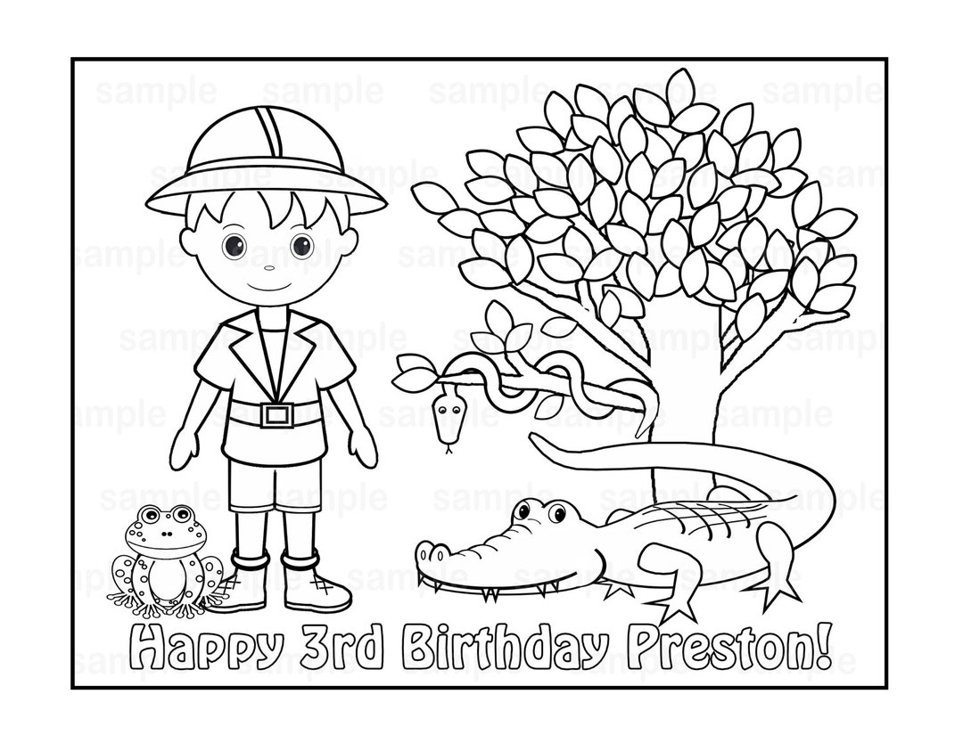 Personalized Jungle Coloring Page Birthday Party Favor Colouring ...