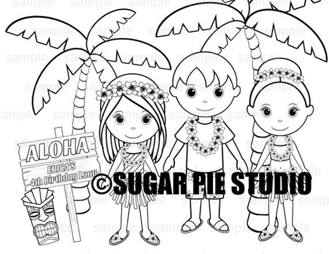 Personalized Luau Coloring Page Birthday Party Favor Colouring Activity ...