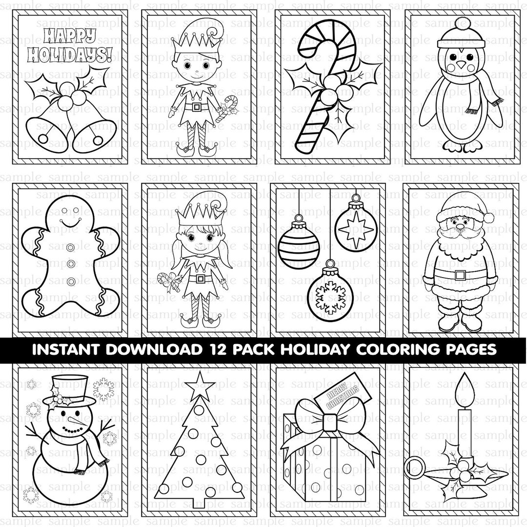 Christmas Coloring Pages Activity Kids Holiday Santa Presents 12 Pack ...