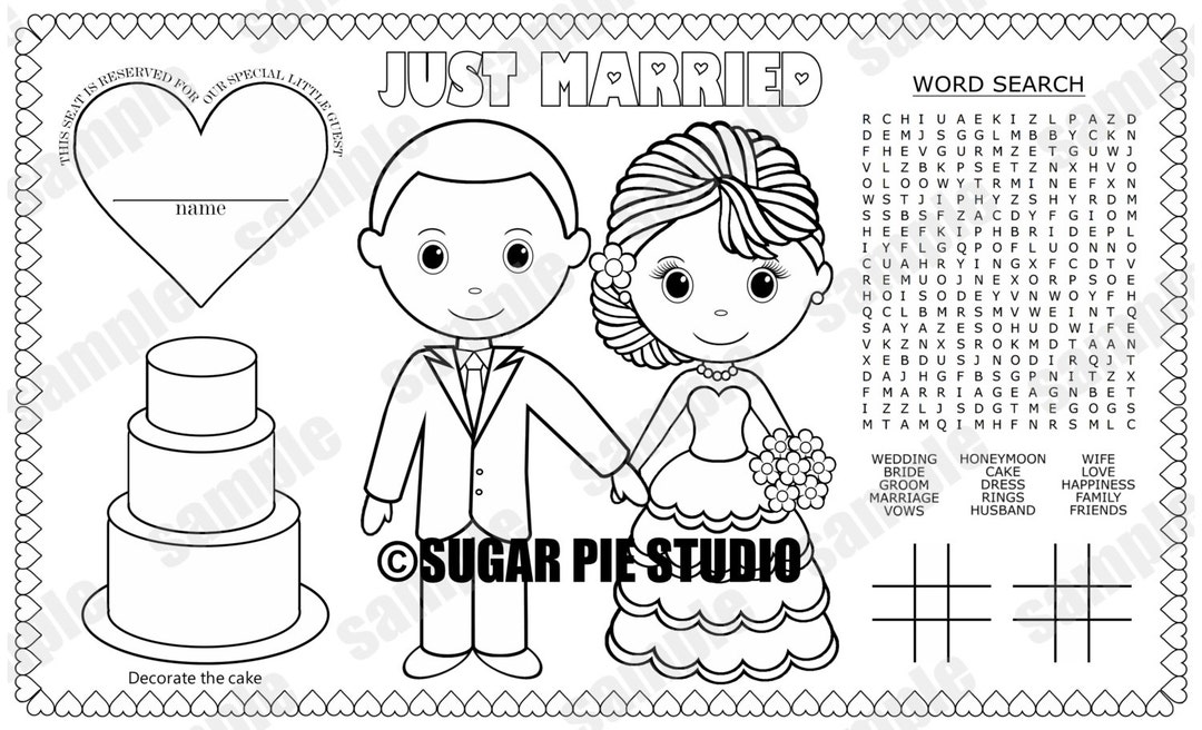 WEDDING COLORING Page - Pages - Kids Table Activity Favor - Colouring ...