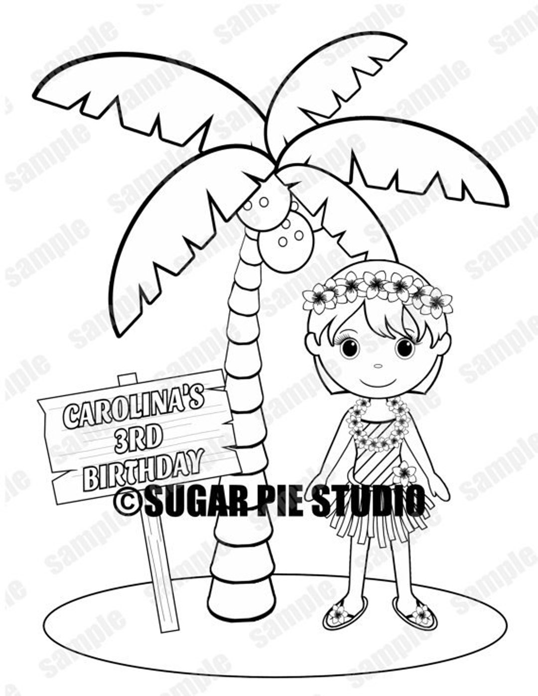 Personalized Luau Coloring Page Birthday Party Favor Colouring Activity ...