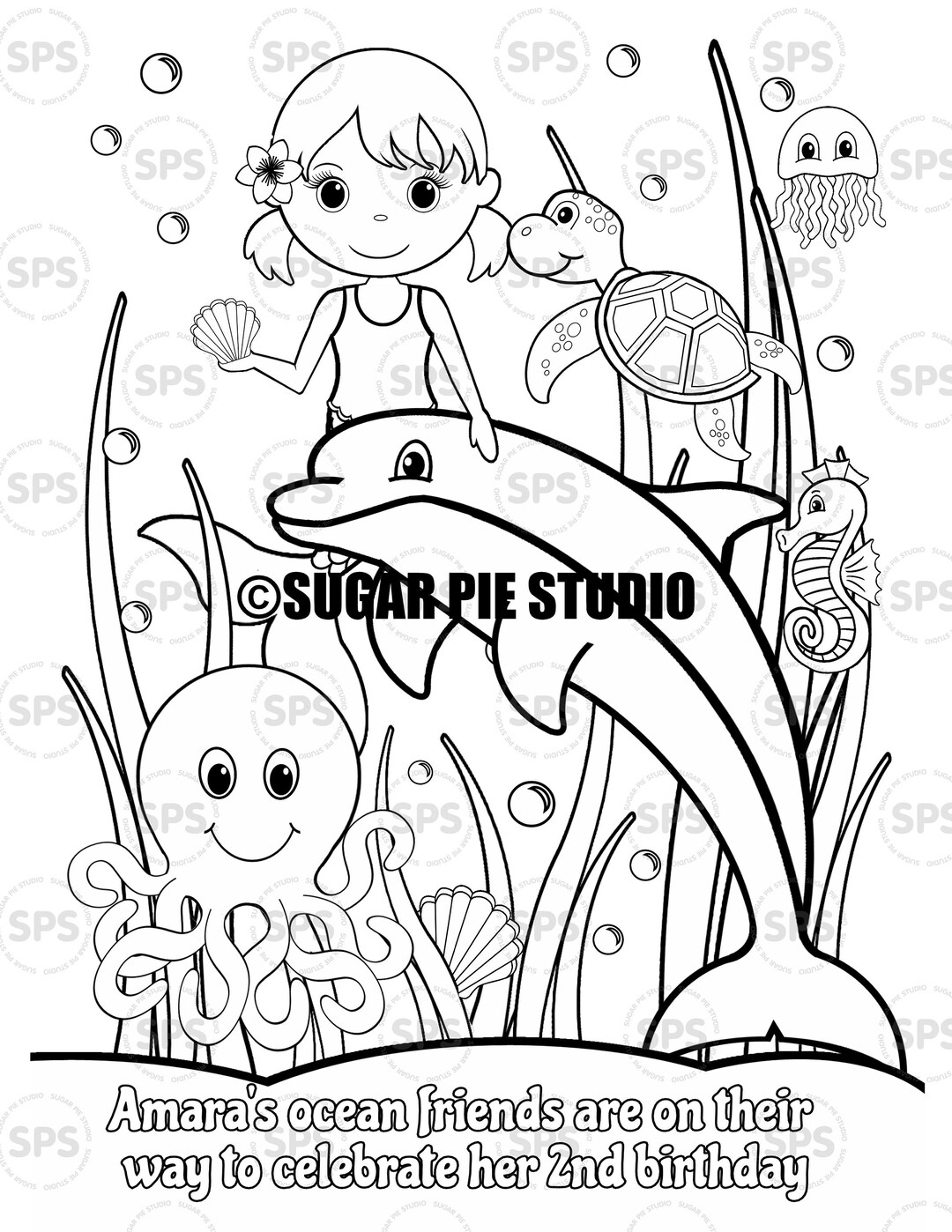 Personalized Mermaid Coloring Page Birthday Party Favor Colouring ...