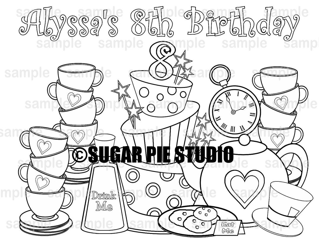 Personalized Whimsical Coloring Page Birthday Party Favor Colouring ...