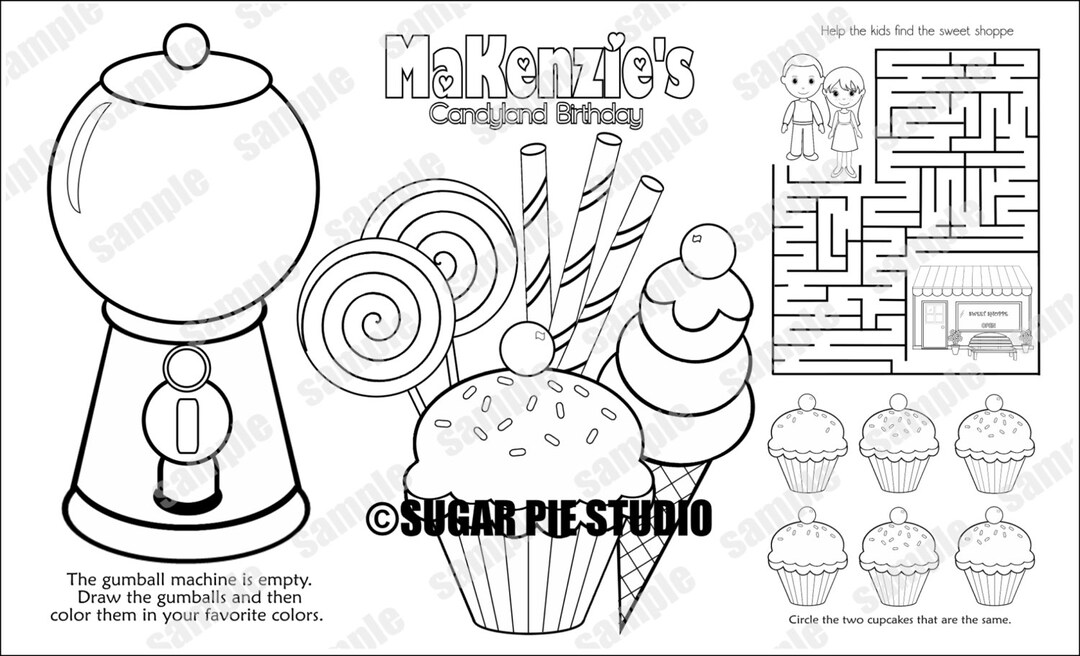 Personalized Sweet Shoppe Candy Shop Coloring Page Birthday Party Favor ...